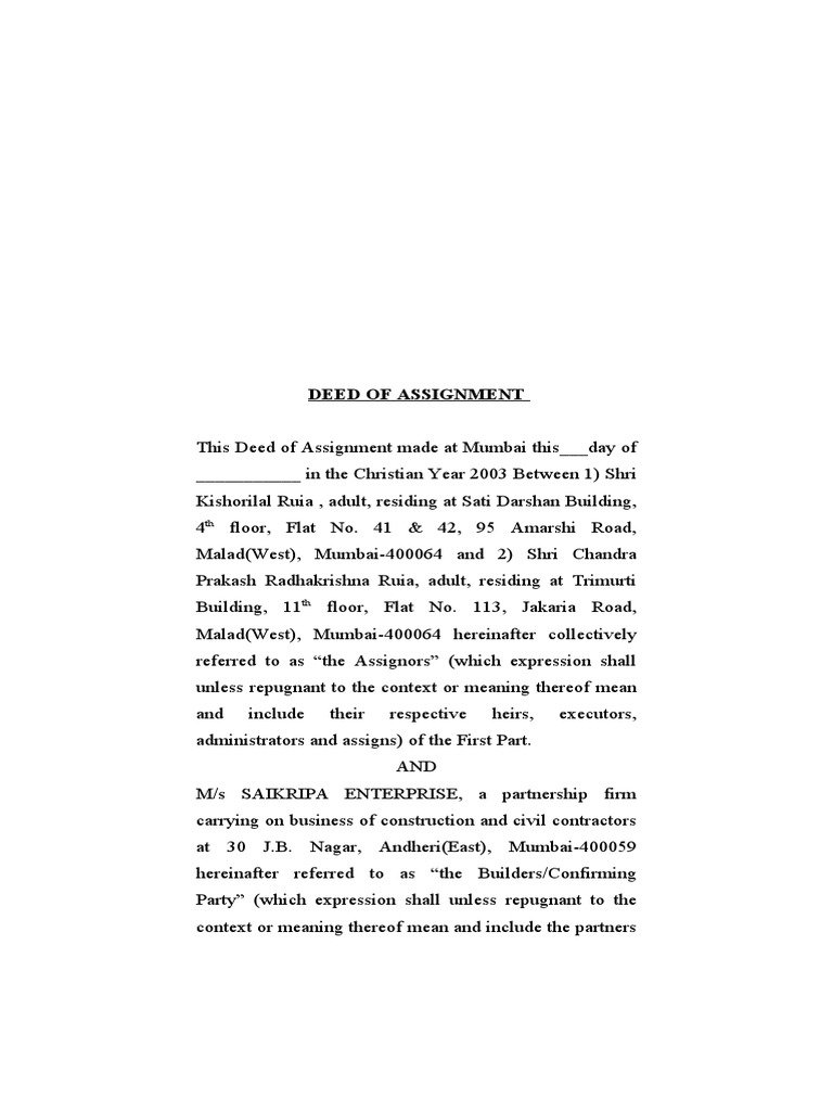 Deed of Assignment for Property in Mumbai | PDF