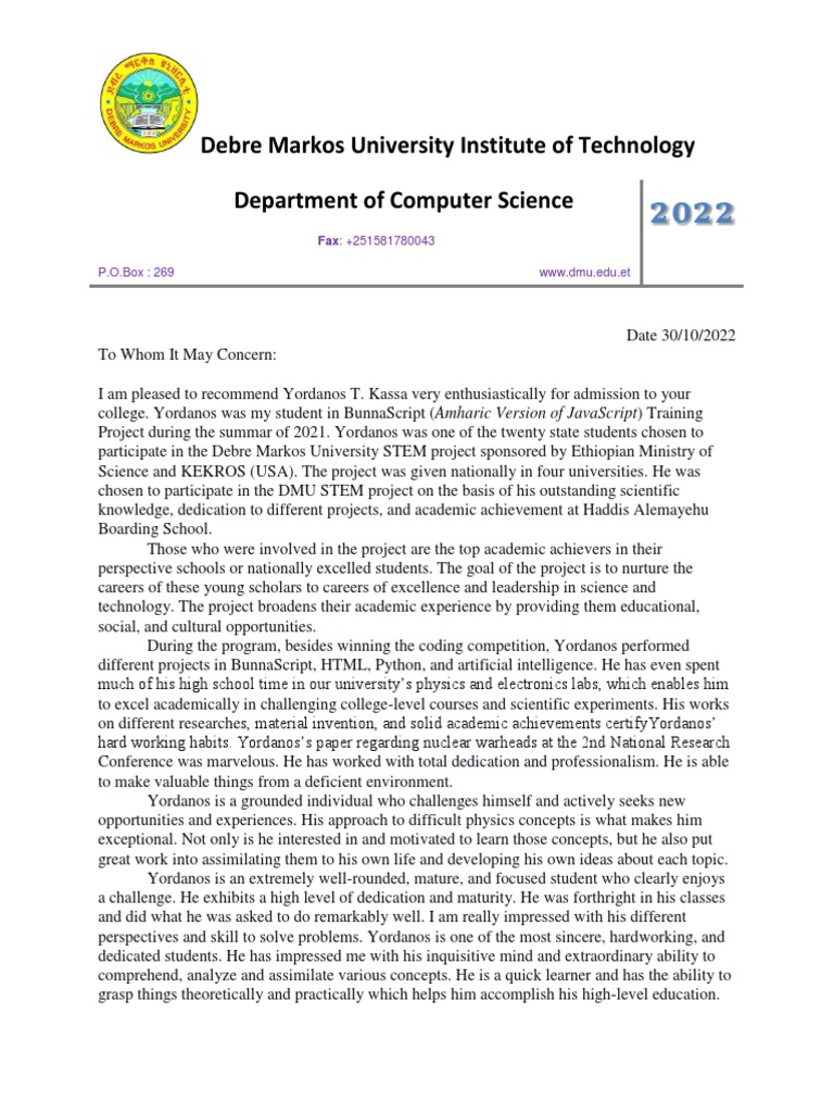 Debre Markos University Institute of Technology Department of Computer Science | PDF ...