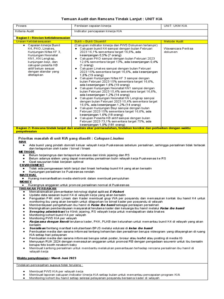Temuan KIA Audit Internal PKM KD Badak - Kota Bogor | PDF