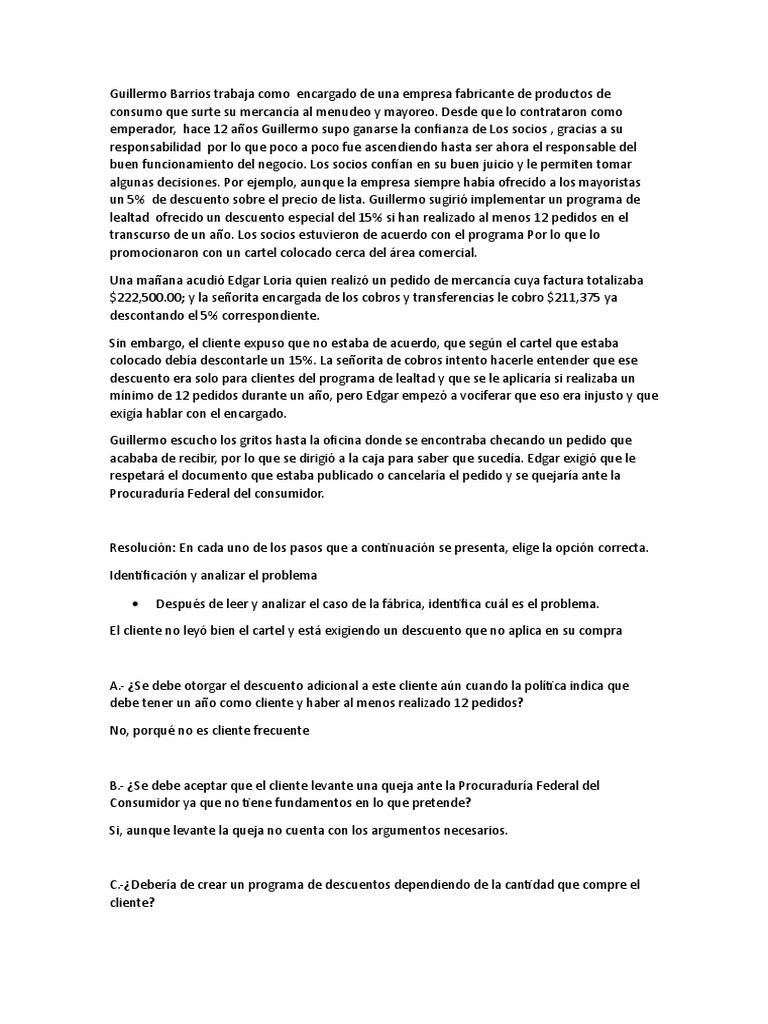 caso practico | PDF | Cliente | Business