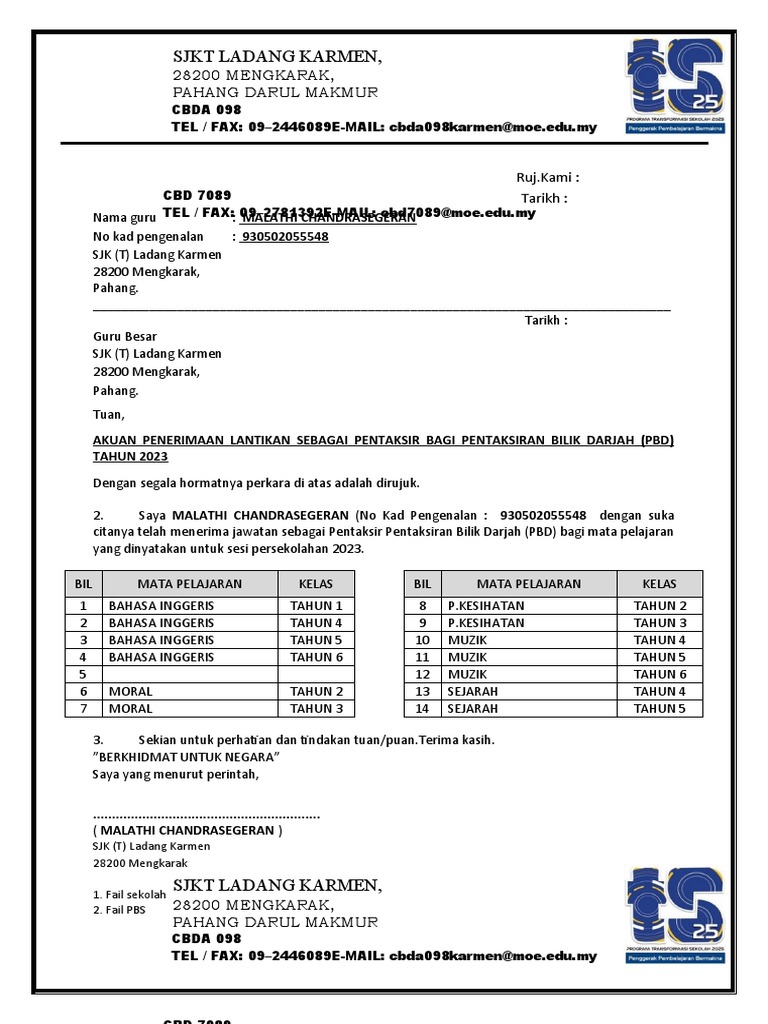 Surat Akuan Penerimaan Pentaksir | PDF