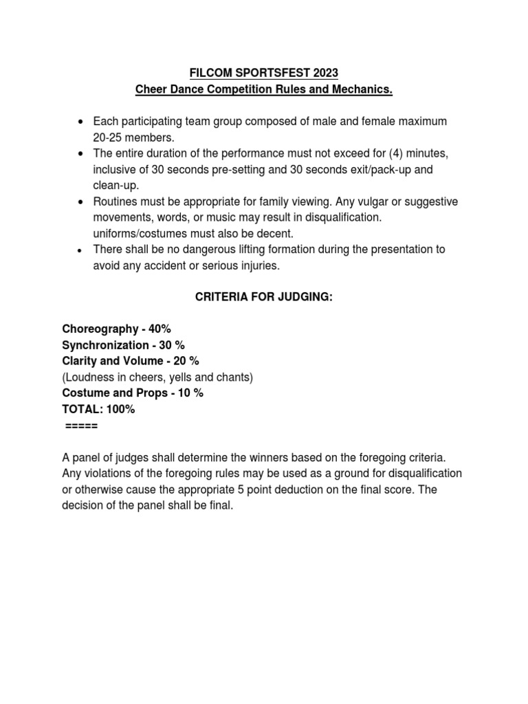 Cheer Dance Competition Guidelines 2023 | PDF