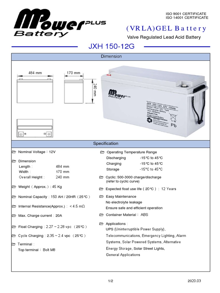 JXH 150-12G Datasheet | PDF | Electromagnetism | Galvanic Cells