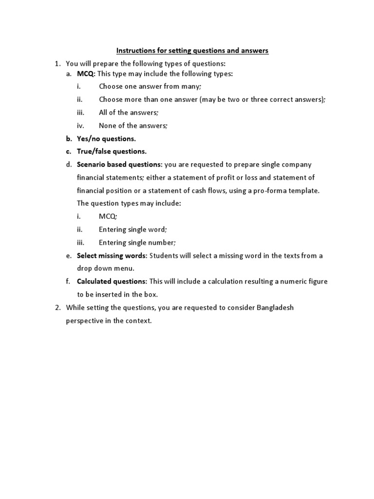 Instructions For Question Setting | PDF