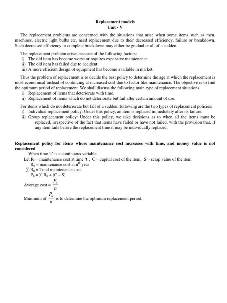 Unit V - Replacement | PDF | Economies | Economics