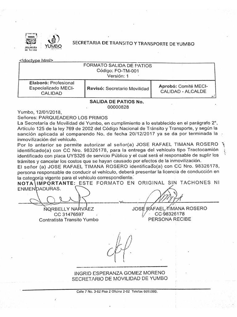 Documentos Salida Vehiculo | PDF