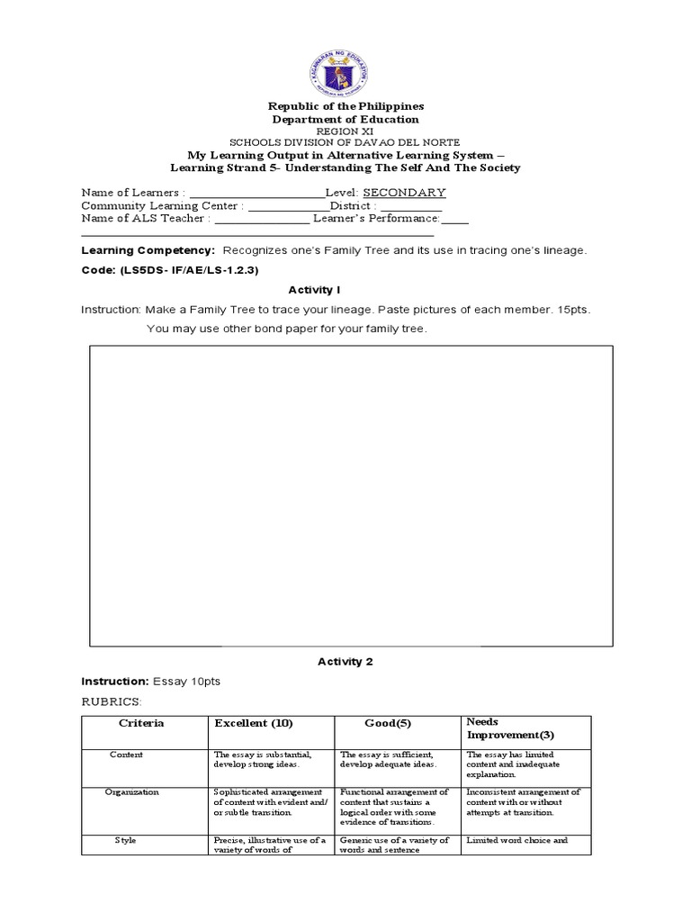 2.My-Learners - Output in ALS-LS 5 | PDF | Grammar | Syntax