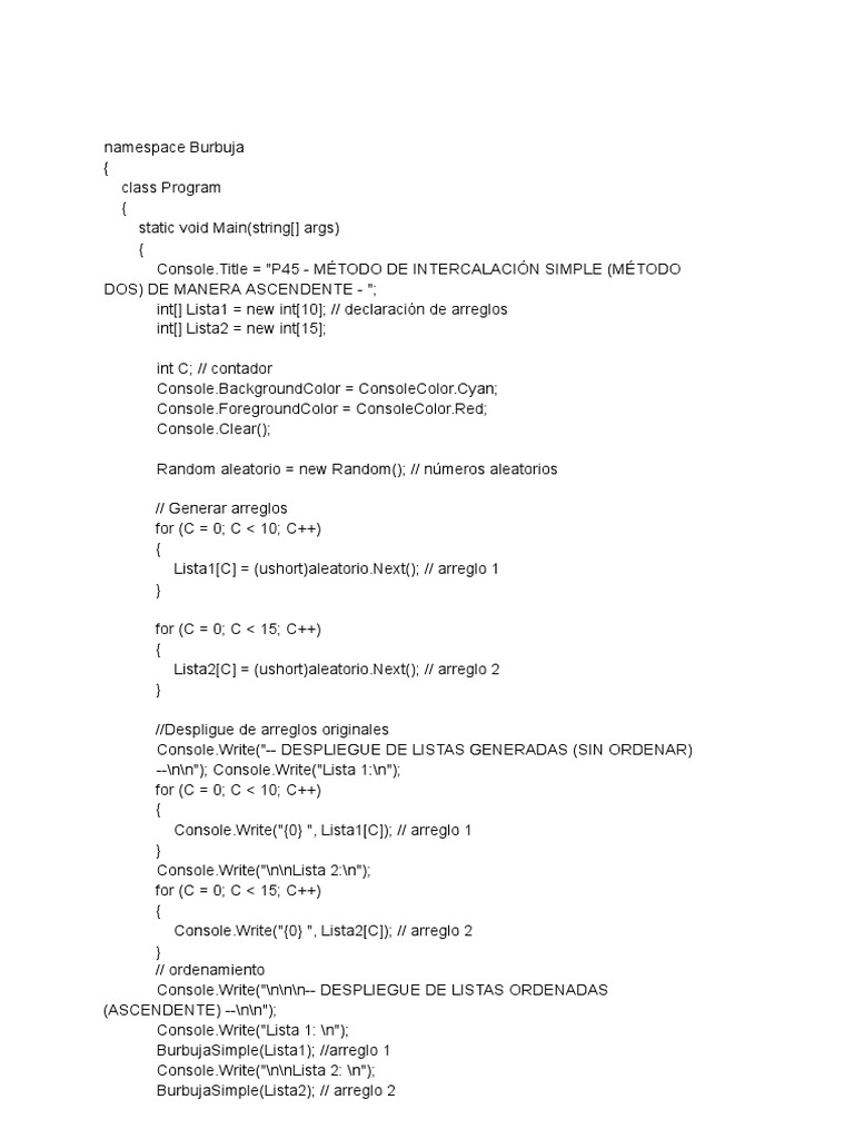 Intercalación y Ordenamiento en C# | PDF | Métodos y materiales de ...