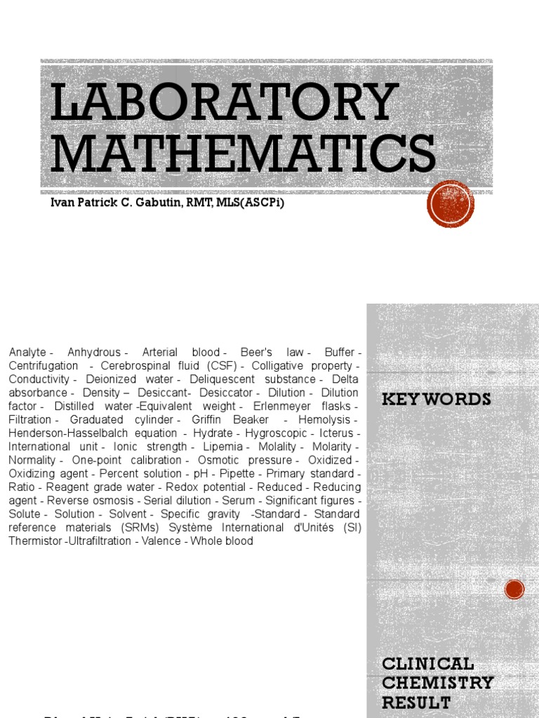 Laboratory Mathematics in Clinical Chemistry | PDF | Mass Concentration ...