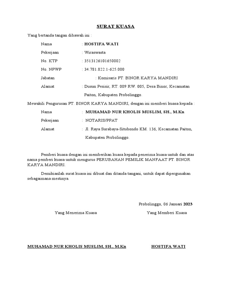 Surat Kuasa NPWP CV | PDF