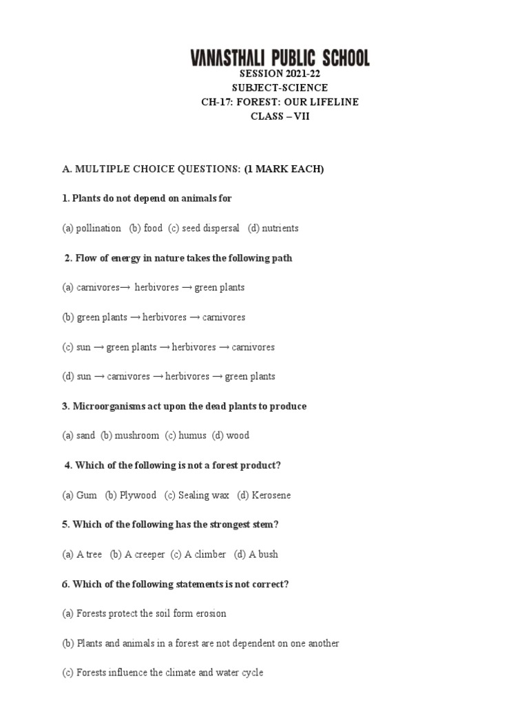 CH 17 Forest Worksheet | PDF