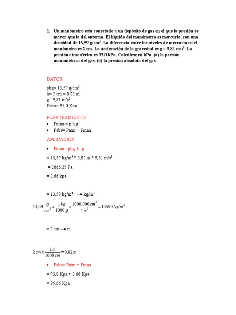 Ejercicios Resueltos de TERMODINAMICA | PDF | Presión | Pascal (Unidad)