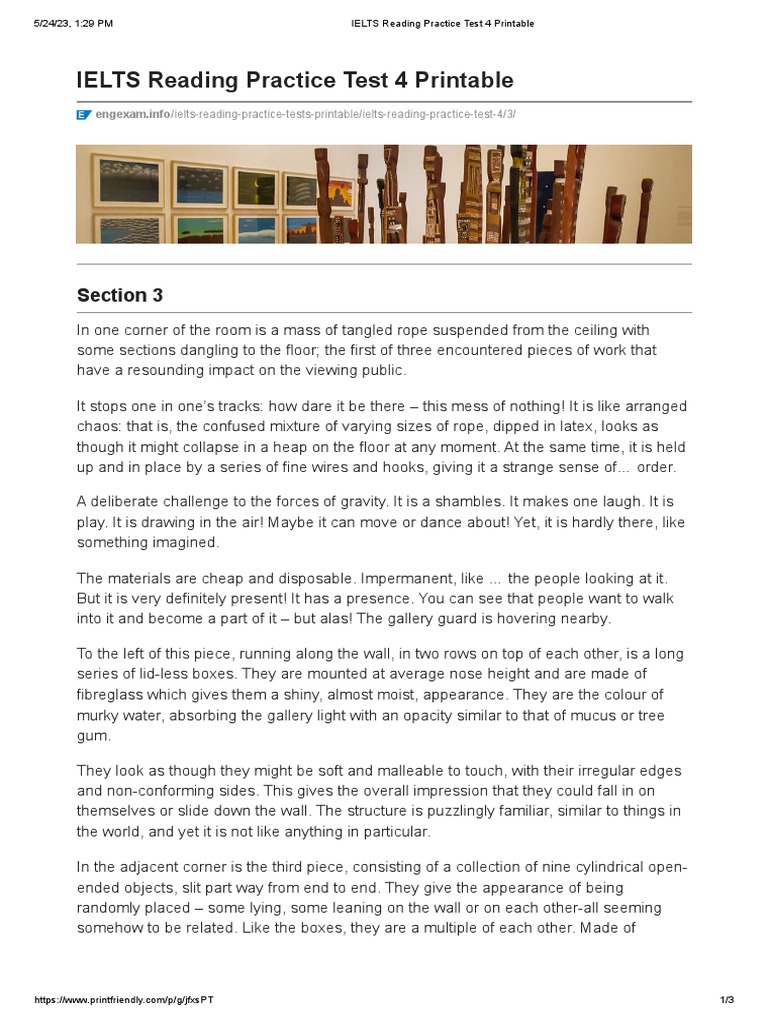 IELTS Reading Practice Test 4 Printable 3 | PDF | Art