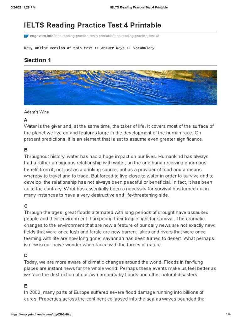 IELTS Reading Test for Learners | PDF | Water | Flood