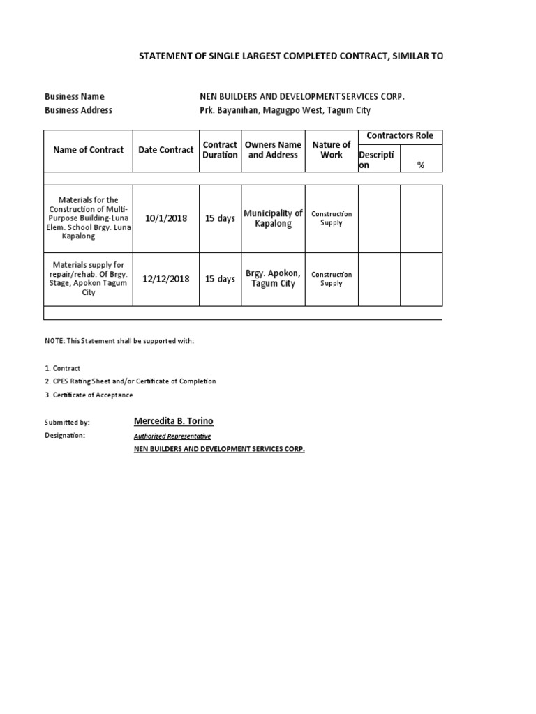 SLCC Statement for Contract Bidding | PDF