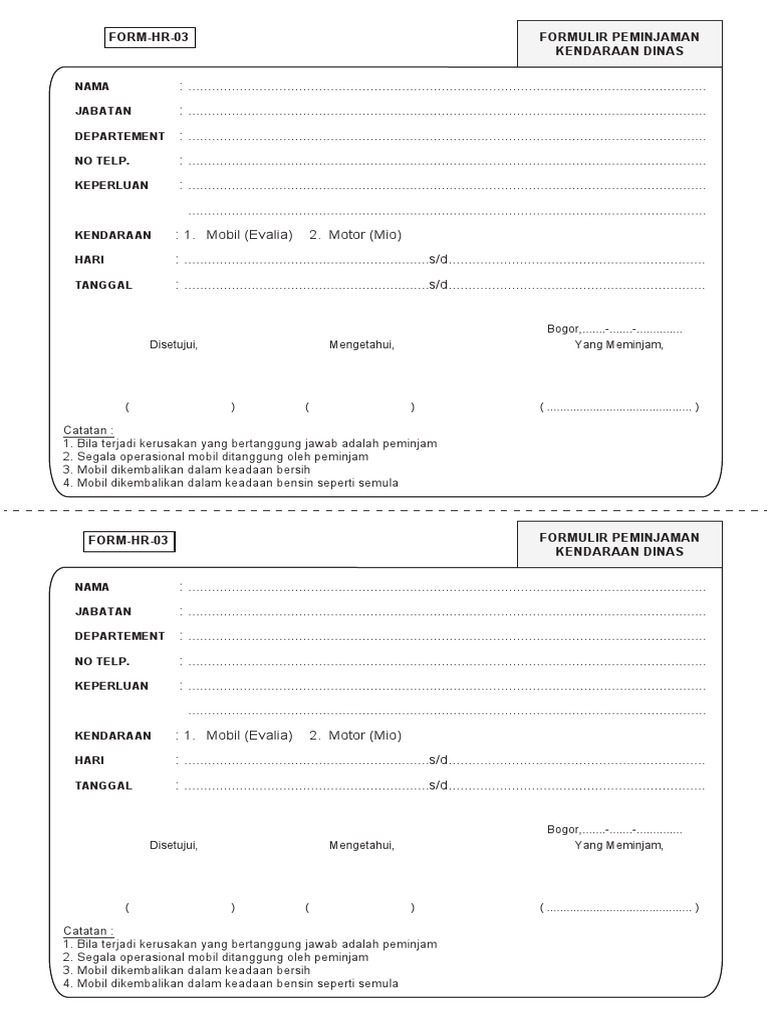 Form Peminjaman Kendaraan | PDF