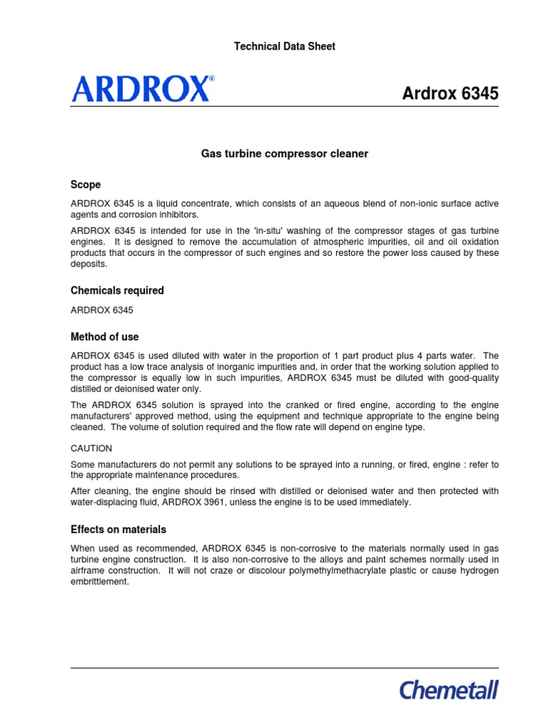 Ardrox 6345 Gas Turbine Cleaner Guide | PDF