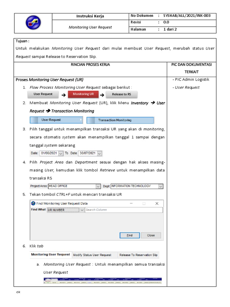 Proses Monitoring User Request Syshab | PDF