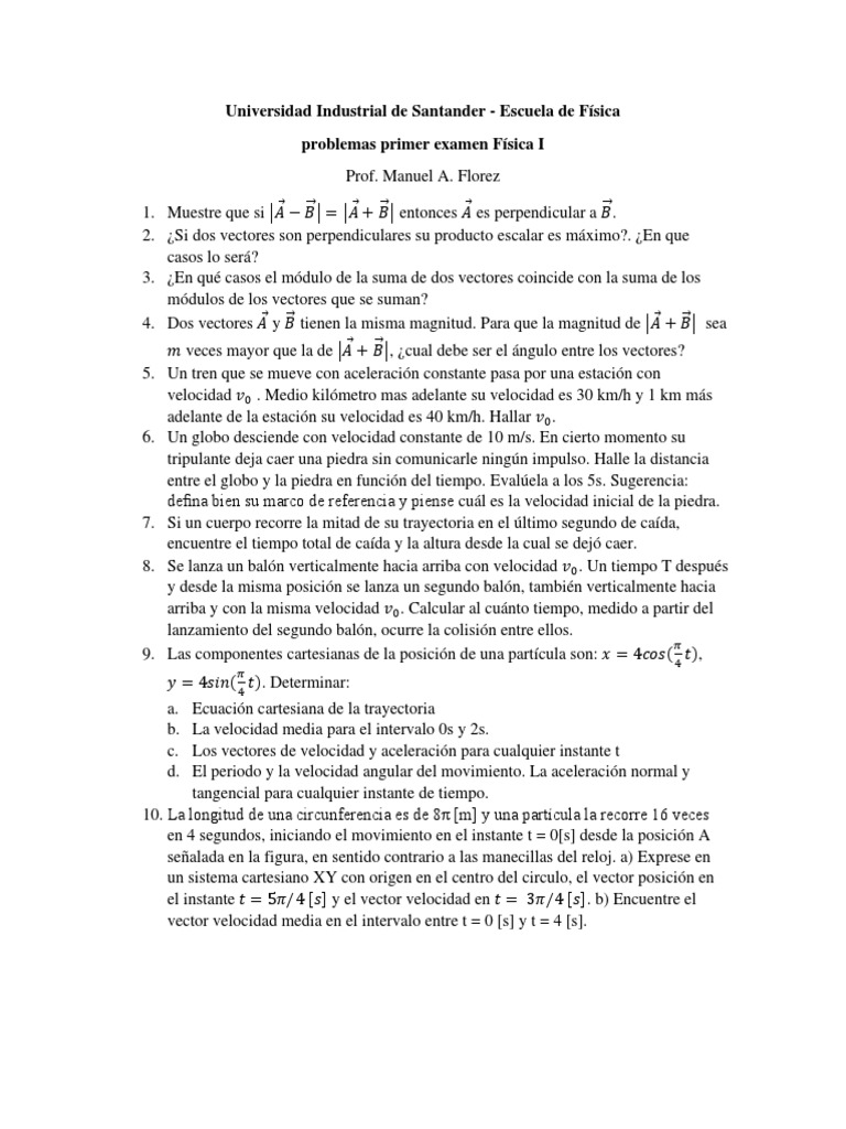 Taller Examen 1 | PDF | Velocidad | Vector Euclidiano