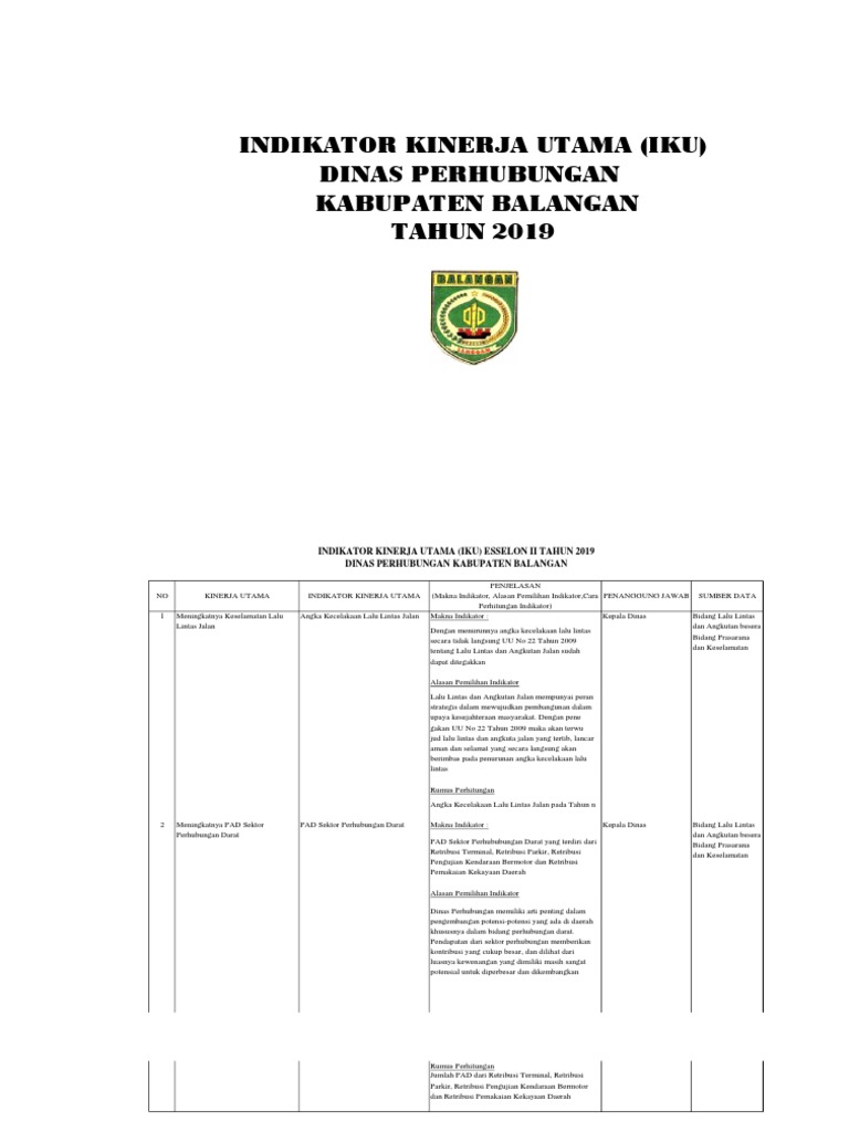 2020 - Iku - Dishub - 2019 New | PDF | Teknologi & Rekayasa