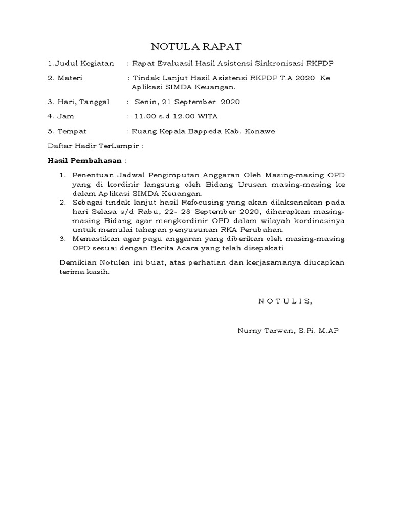 NOTULA RAPAT Bappeda | PDF