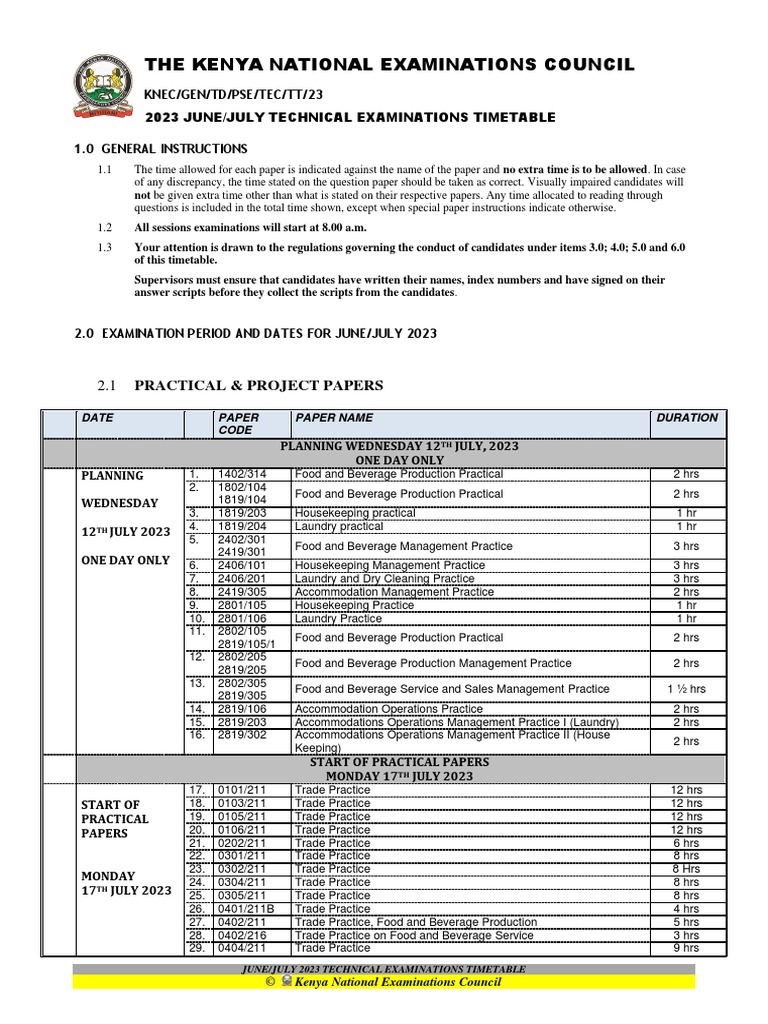 July 2023 Technical Timetable | PDF