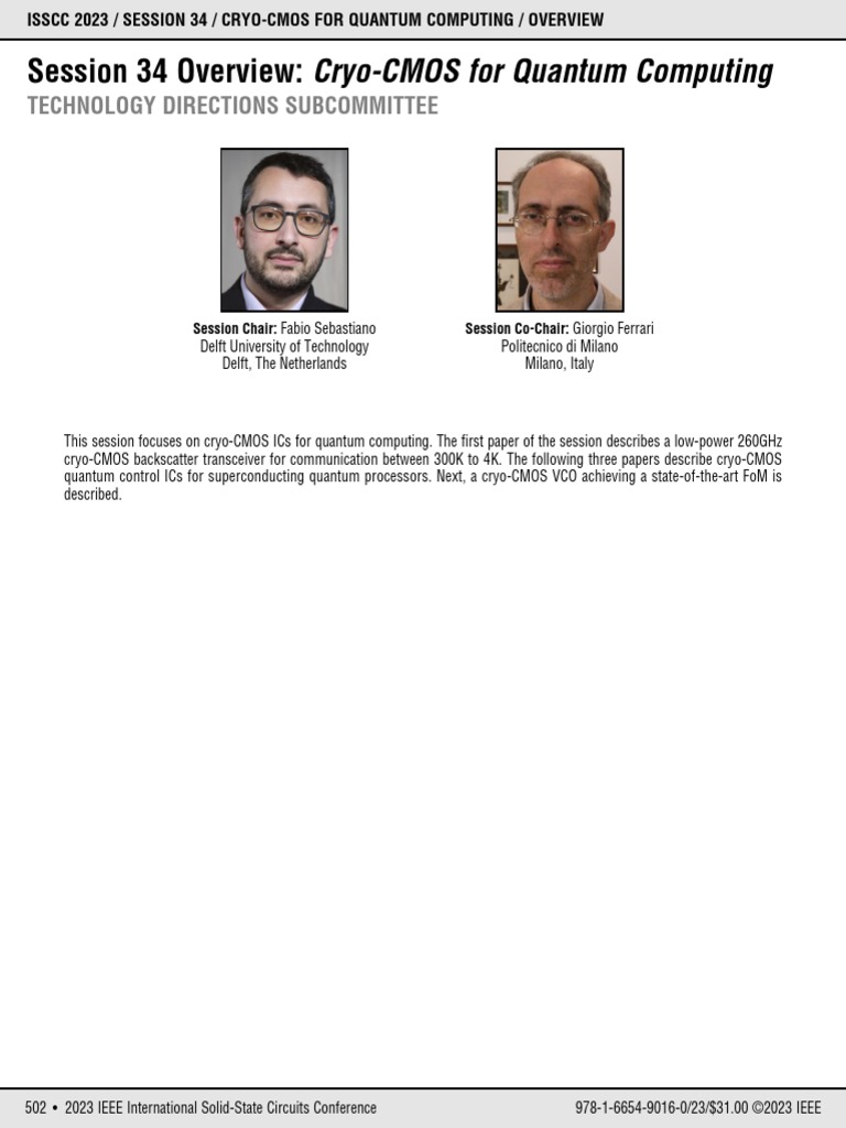 Session 34 CryoCMOS For Quantum Computing | PDF | Quantum Computing | Terahertz Radiation