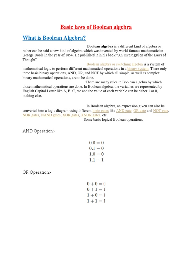 Basic Laws of Boolean Algebra | PDF | Boolean Algebra | Teaching ...
