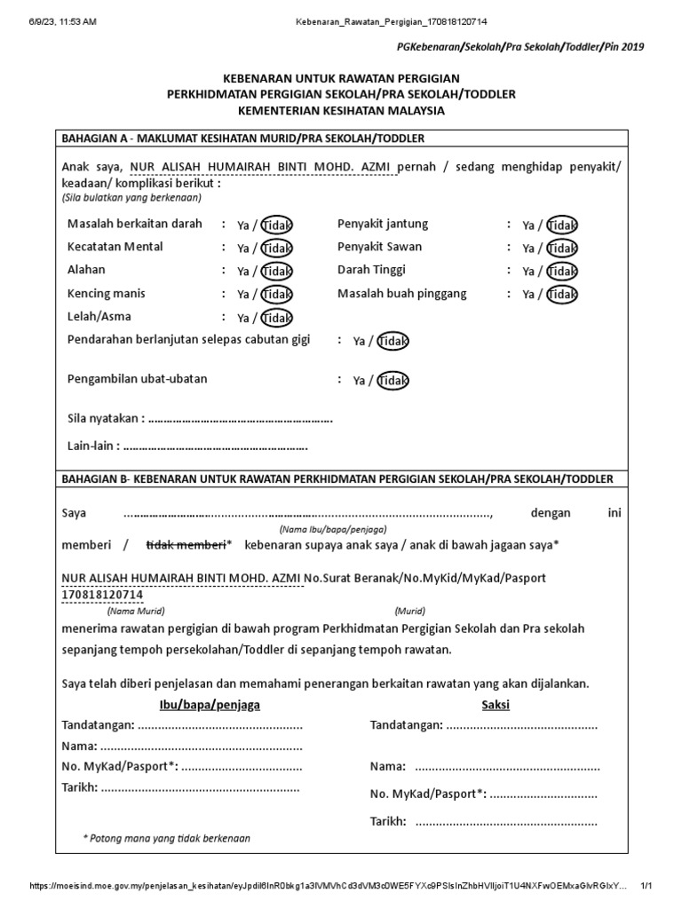 Borang Gigi Umai | PDF