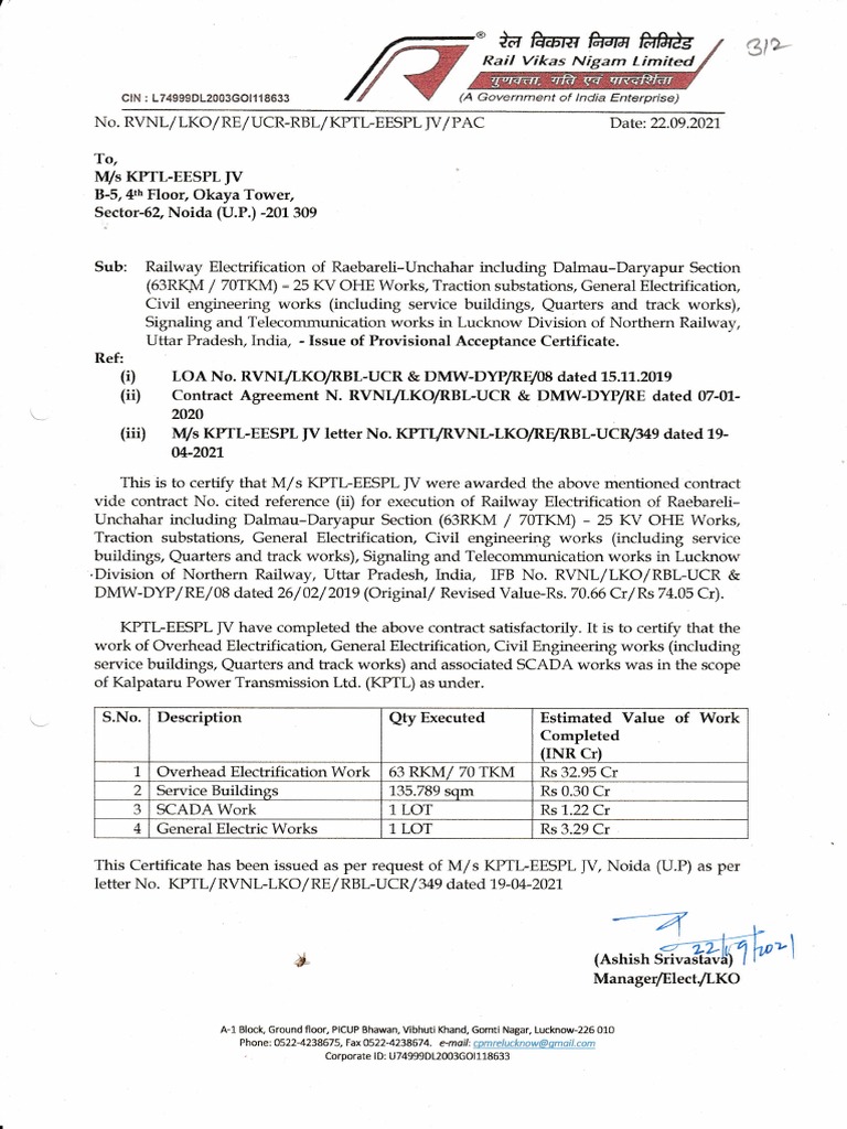 Issuance of PAC Certificate KPTL - EESPL | PDF | Electrical Engineering ...