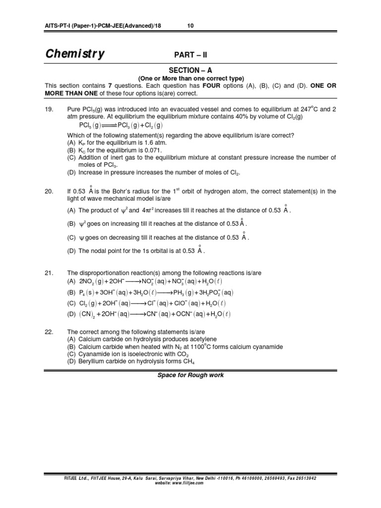 AITS-1718 - PT-1-ADV-Paper-1 | PDF | Mole (Unit) | Chemical Equilibrium