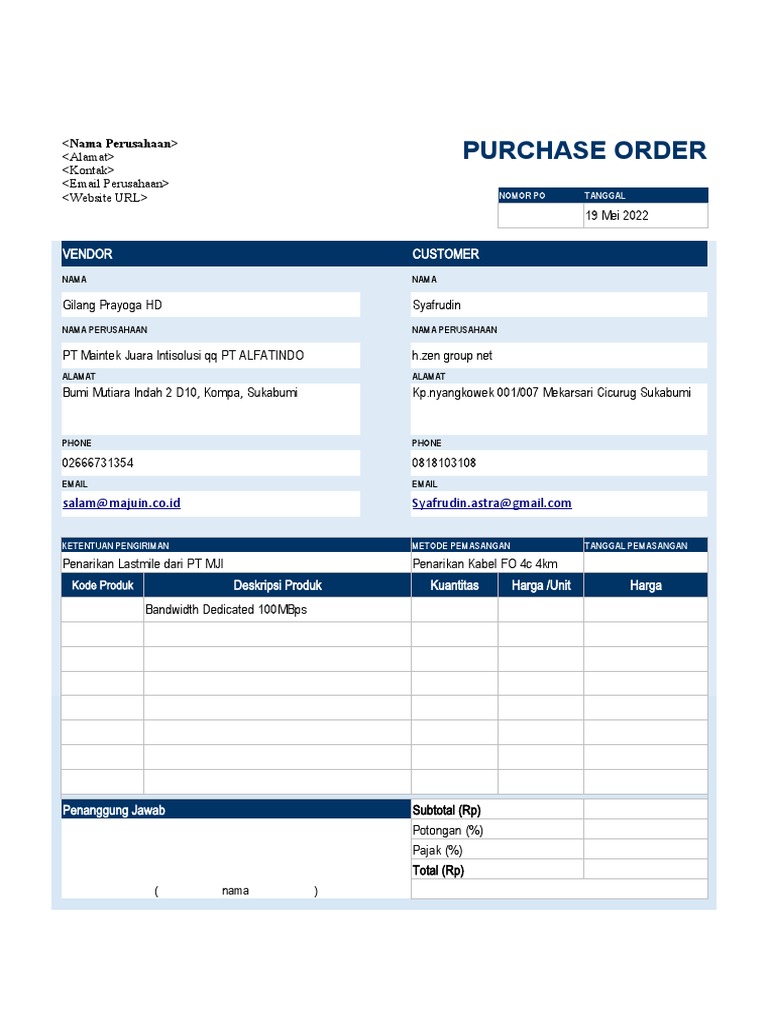 Contoh Purchase Order | PDF