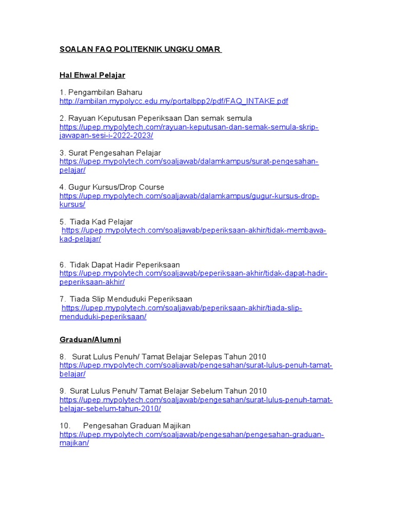 Soalan Faq Politeknik Ungku Omar | PDF