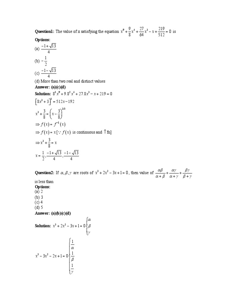 MCQ Solutions 1 To 100 | PDF | Zero Of A Function | Mathematical Objects