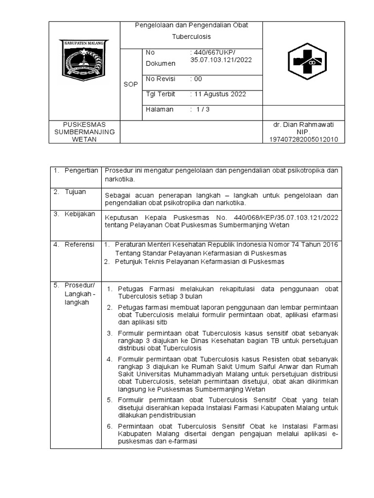 SOP Pengelolaan Obat TB | PDF | Sains & Matematika