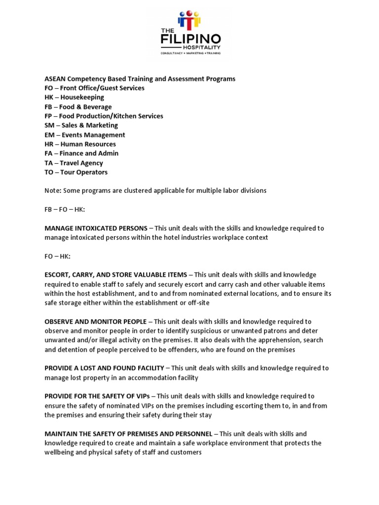 ASEAN Competency Based Training and Assessment Programs | PDF