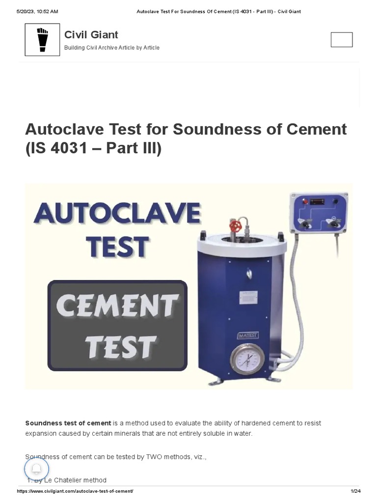 Autoclave Soundness Test of Cement | PDF | Concrete | Cement