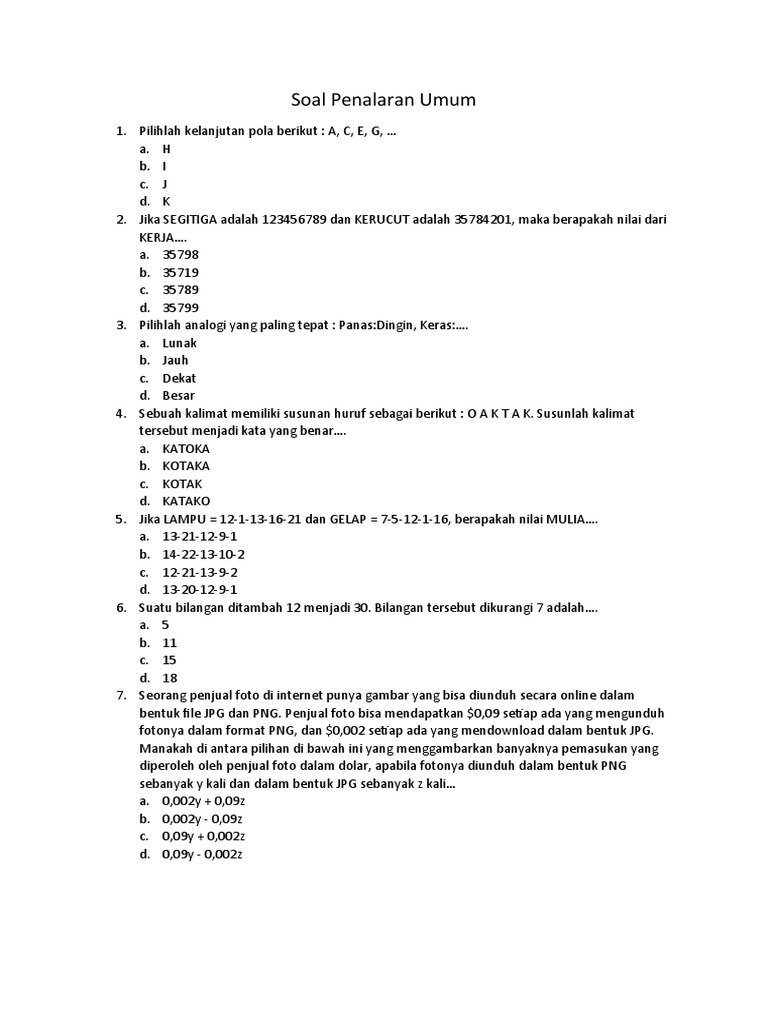 Soal Penalaran Umum | PDF | Komputer