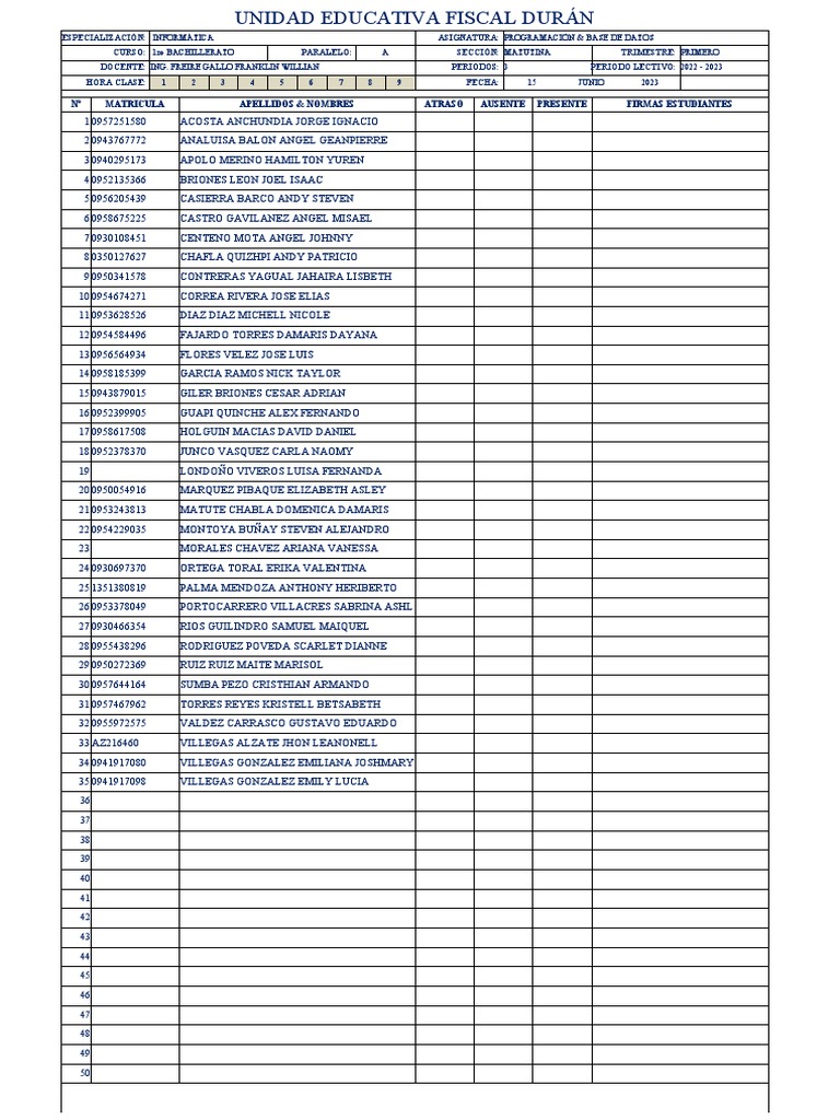 Formato - Asistencia Inf 2023 | PDF
