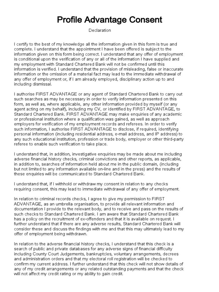 Consent Form - Standard Chartered Bank | PDF