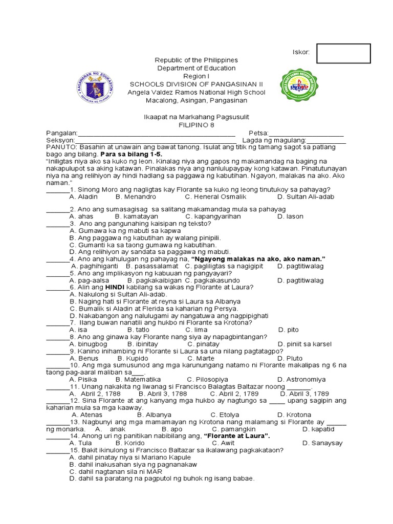 IKAAPAT NA MARKAHANG-PAGSUSULIT SA G8 | PDF
