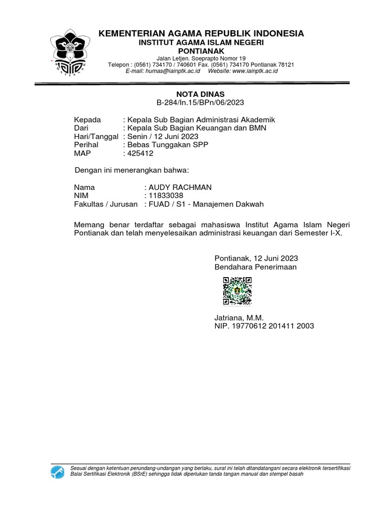 Audy Rachman Nota Dinas Ok - Sign | PDF