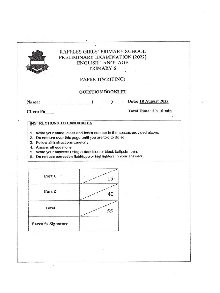 P6 English Prelim 2022 Raffles Exam Papers | PDF