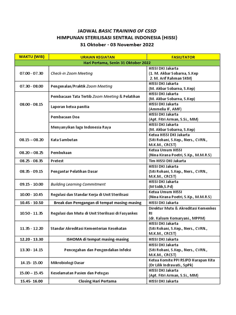 Update Rundown Pelatihan Sterilisasi Tingkat Dasar 31 Okt - 3 Nov 2022 ...