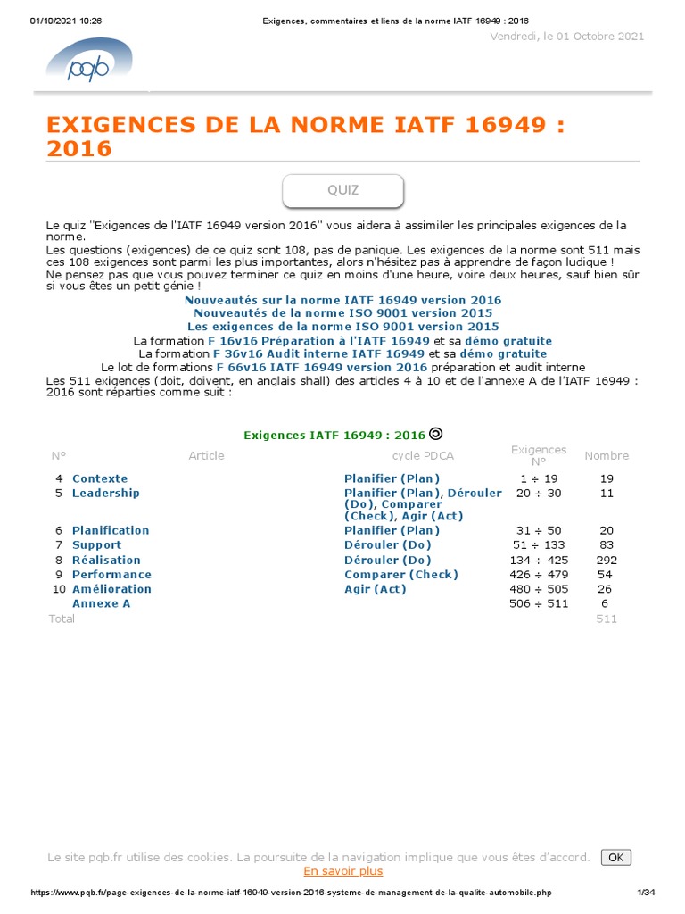 Exigences, Commentaires Et Liens de La Norme IATF 16949 - 2016 | PDF ... Exigences, Commentaires Et Liens de La Norme IATF 16949 - 2016 | PDF ...