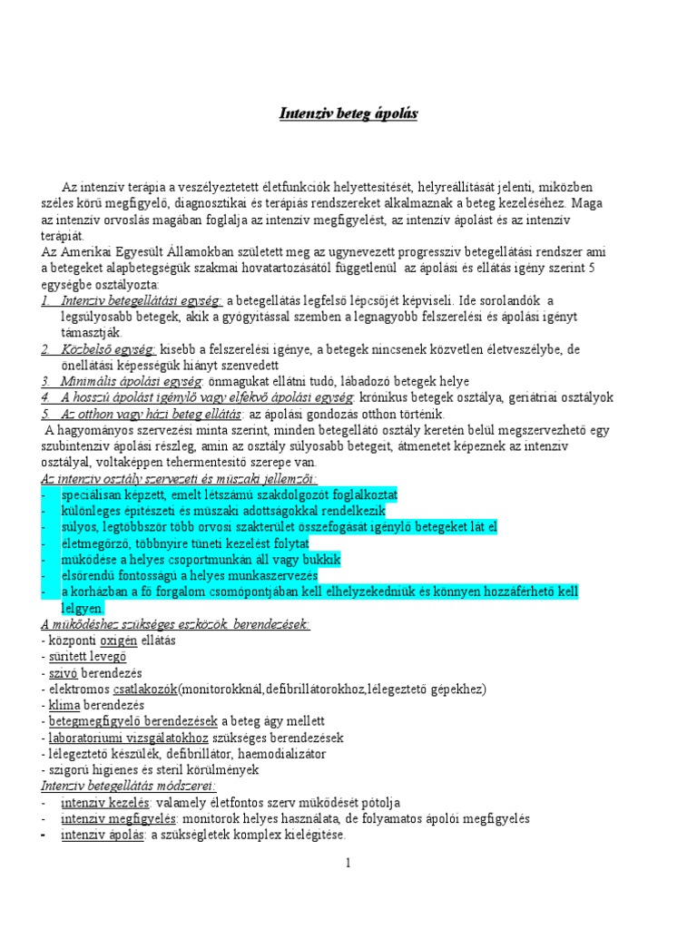 Intenziv Beteg, Eszméletlen Beteg Ápolása. | PDF