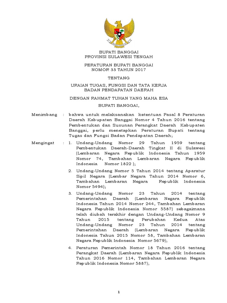 Perbup 33 Tahun 2017 | PDF