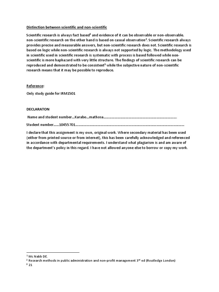 Distinction Between Scientific and Non Irm Footnote | PDF | Self ...