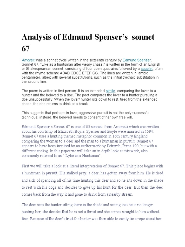 Analysis of Edmund Spenser's Sonnet 67 | PDF | Poetry