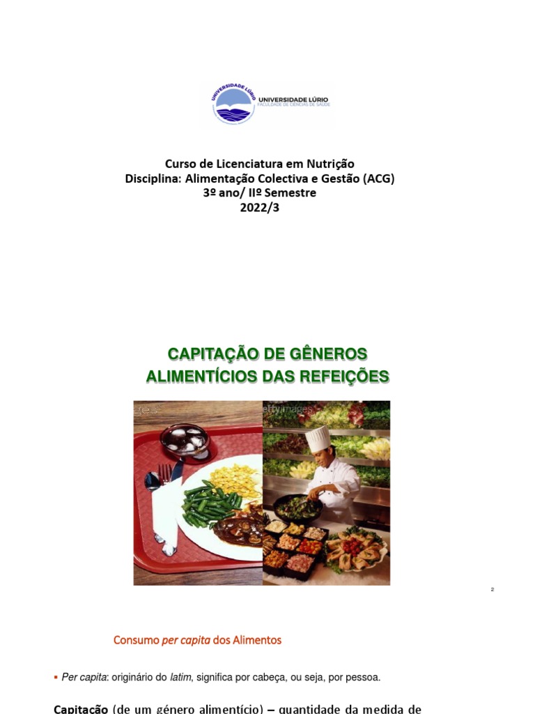 Aula 10 Capitações Dos Gêneros Alimenticios | PDF